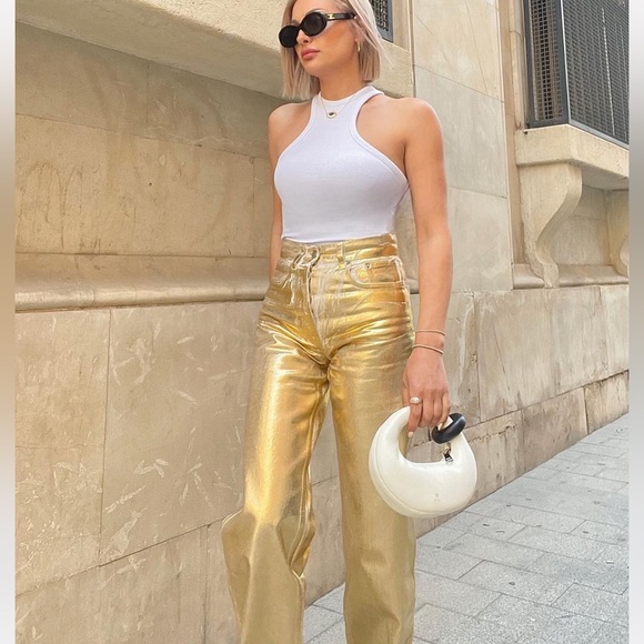 Zara | Jeans | Zara Metallic Gold Jeans | Poshmark
